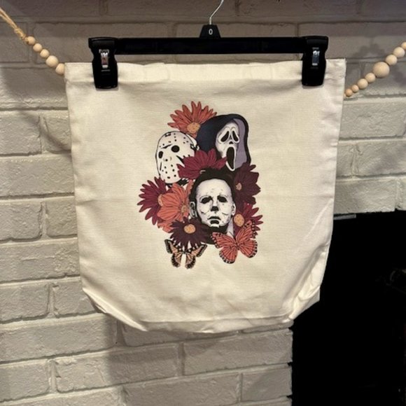 Handmade | Bags | Horror Movie Floral Handmade Linen Tote Bag | Poshmark